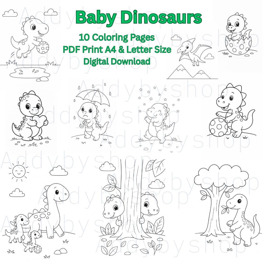 Baby Dinosaurs Coloring Pages – 10 Printable Sheets (digital Download ...