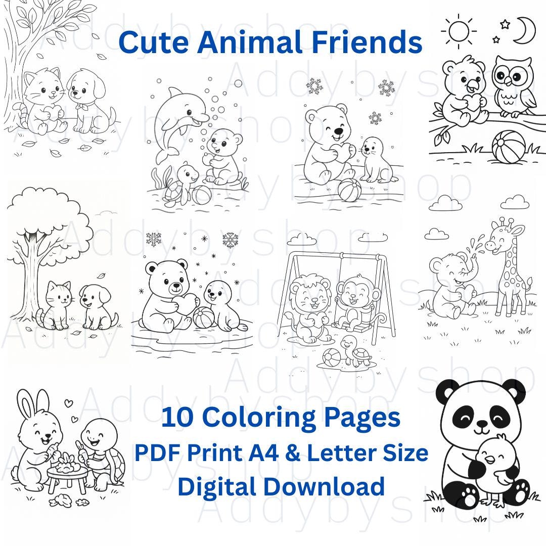 Animal Friends Coloring Book | Playful Scenes (PDF Download) - Etsy