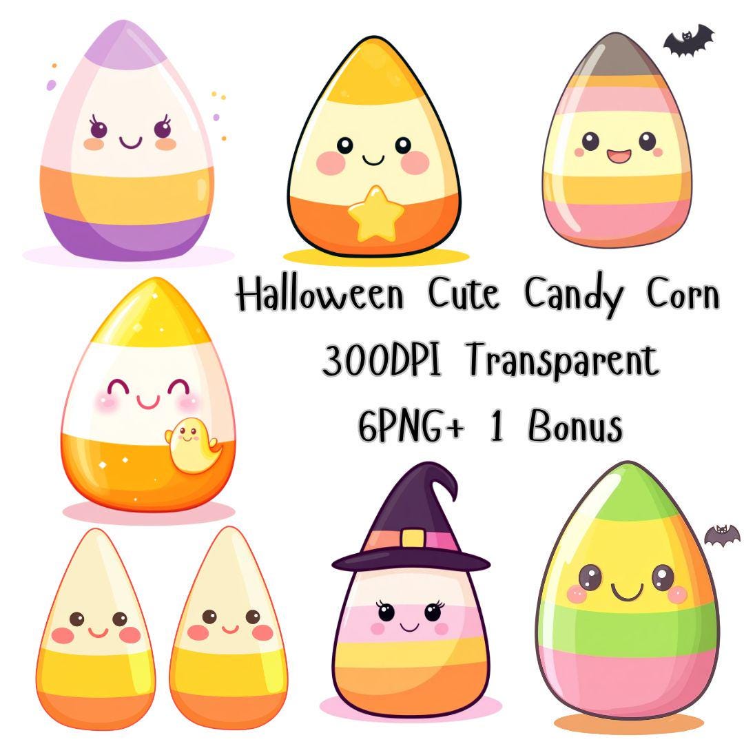 Kawaii Halloween Clipart Bundle: Candy Corn, Ghost, Pumpkin (digital ...