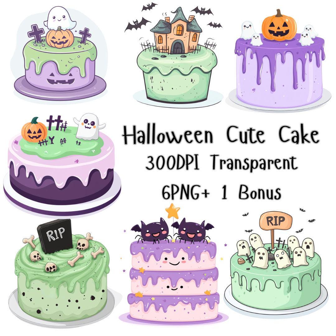 Halloween Cake Clipart PNG, Spooky Kawaii Bakery Art (digital Download ...