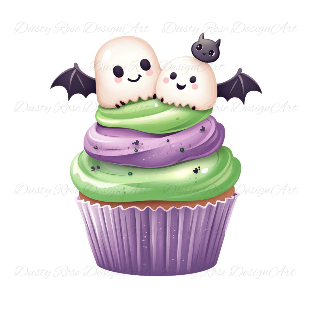 Kawaii Halloween Cupcake Clipart: Ghost, Bat, Pumpkin PNG Stickers - Etsy