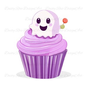 Kawaii Halloween Cupcake Clipart: Ghost, Bat, Pumpkin PNG Stickers - Etsy