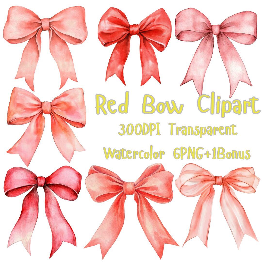 Watercolor Red Bow Clipart Set: Transparent PNG Digital Download - Etsy