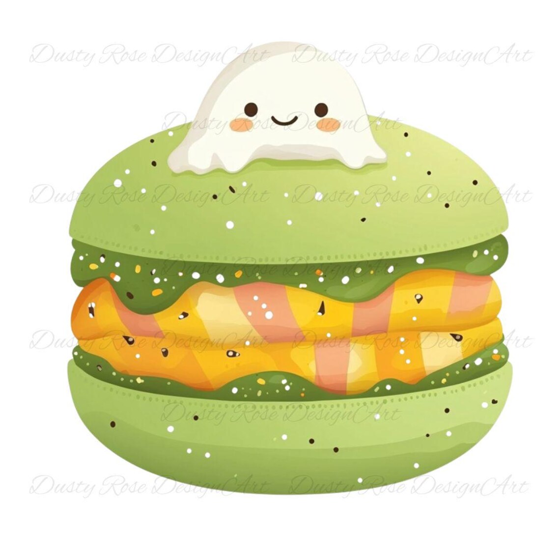Kawaii Halloween Macaron Clipart Bundle: Ghost, Bat, Pumpkin (digital ...