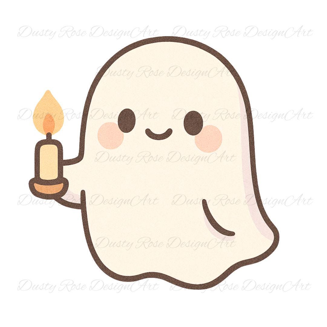 Kawaii Ghost Clipart Bundle: Pastel Halloween PNG Graphics (digital ...