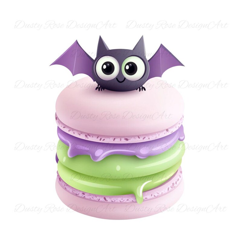 Kawaii Halloween Macaron Clipart Bundle: Ghost, Bat, Pumpkin (digital ...