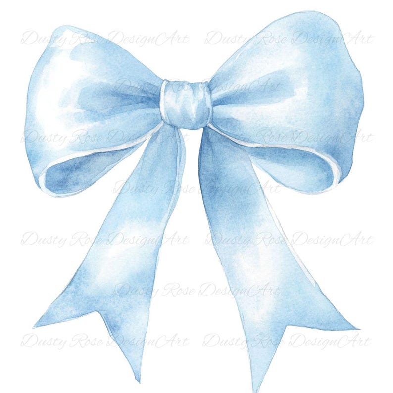 Watercolor Blue Bow Clipart Set: Baby Shower Graphics (PNG Digital ...