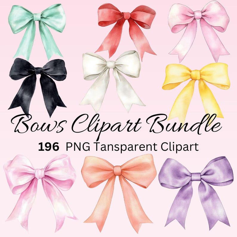 Watercolor Bow Clipart PNG: Pastel & Neutral Digital Download (196 ...