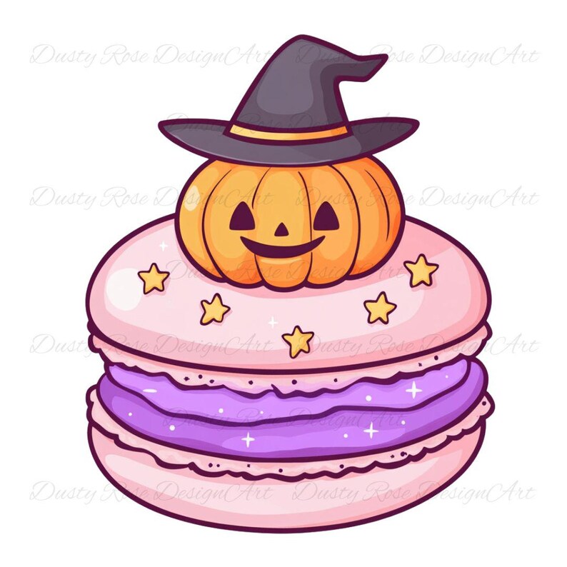 Kawaii Halloween Macaron Clipart Bundle: Ghost, Bat, Pumpkin (digital ...