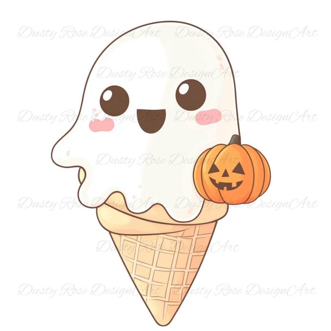 Halloween Ice Cream Clipart Bundle, Kawaii Dessert PNG (digital ...