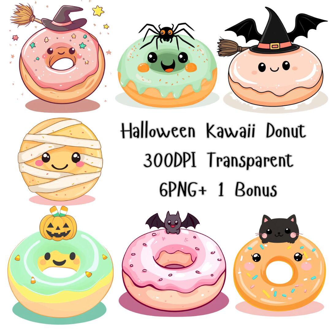 Halloween Donut Clipart Bundle: Kawaii Witch, Cat, Pumpkin (digital ...