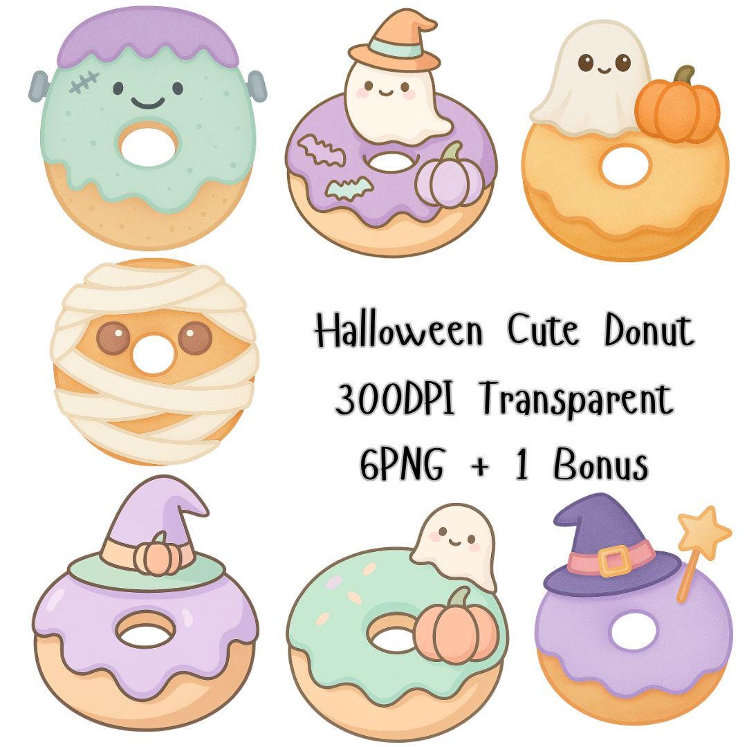 Kawaii Halloween Donut Clipart Bundle: Pastel Spooky Treats (digital ...