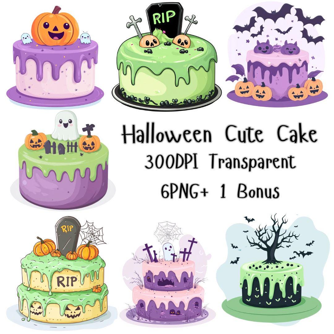 Halloween Cake Clipart Bundle - Cute Spooky Kawaii Cake PNG Digital ...