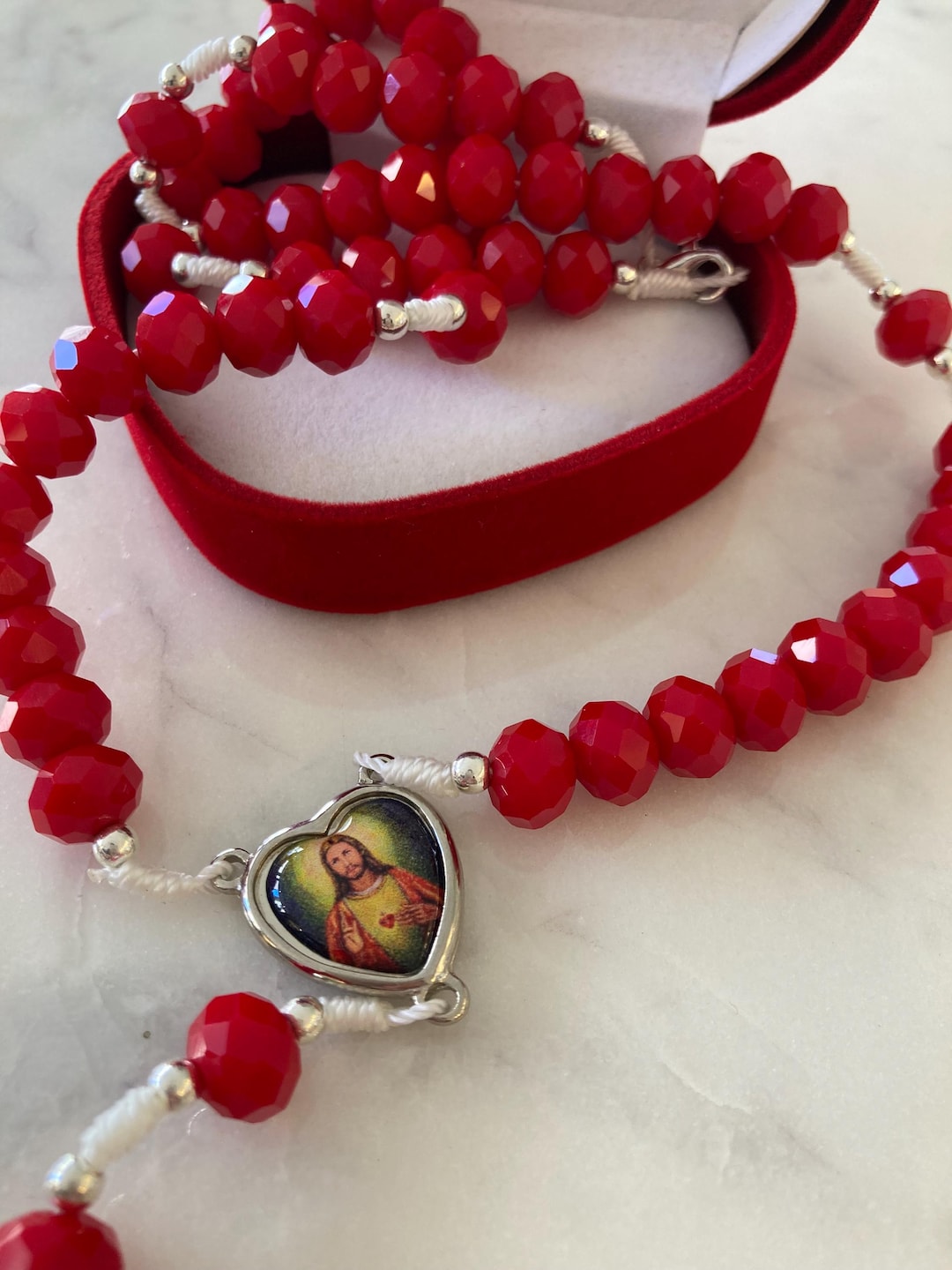 Catholic Rosary Sacred Heart of Jesus Necklace Rosary Sacred Heart of ...