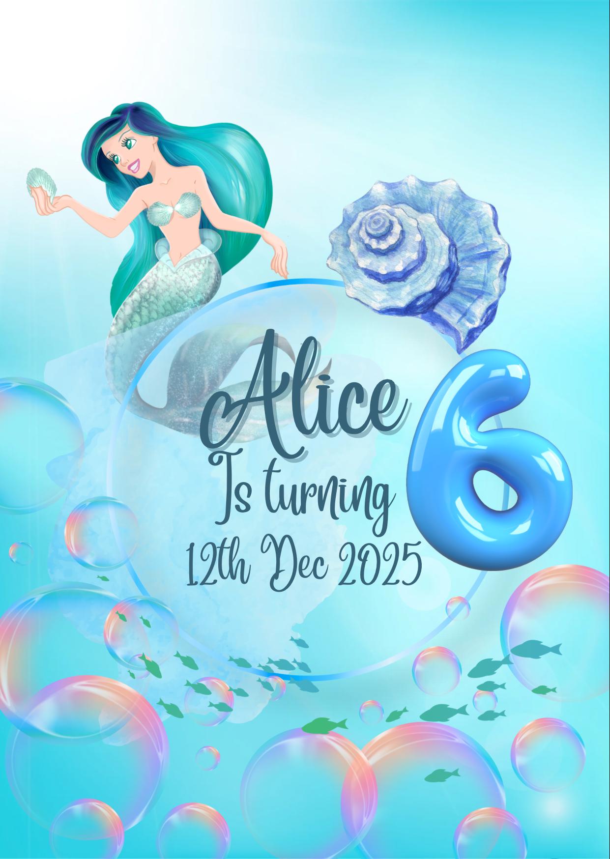 Editable Mermaid Birthday Invitation Card - Canva Template | Digital ...