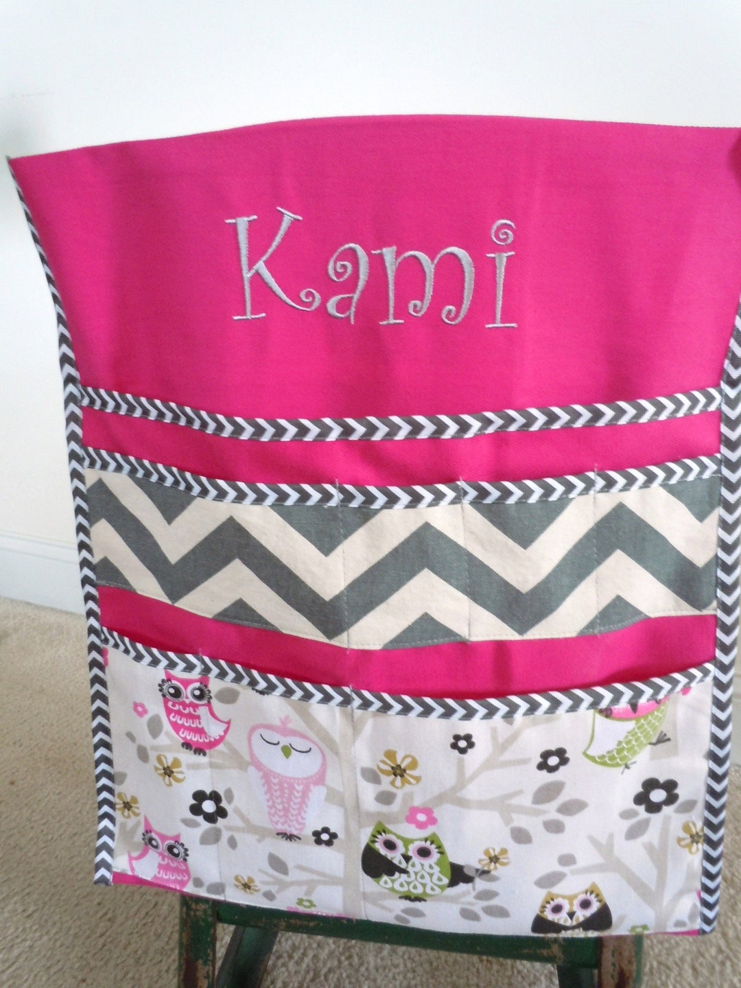 Owl & Chevron Deluxe Seat Pocket With Personalization - Etsy
