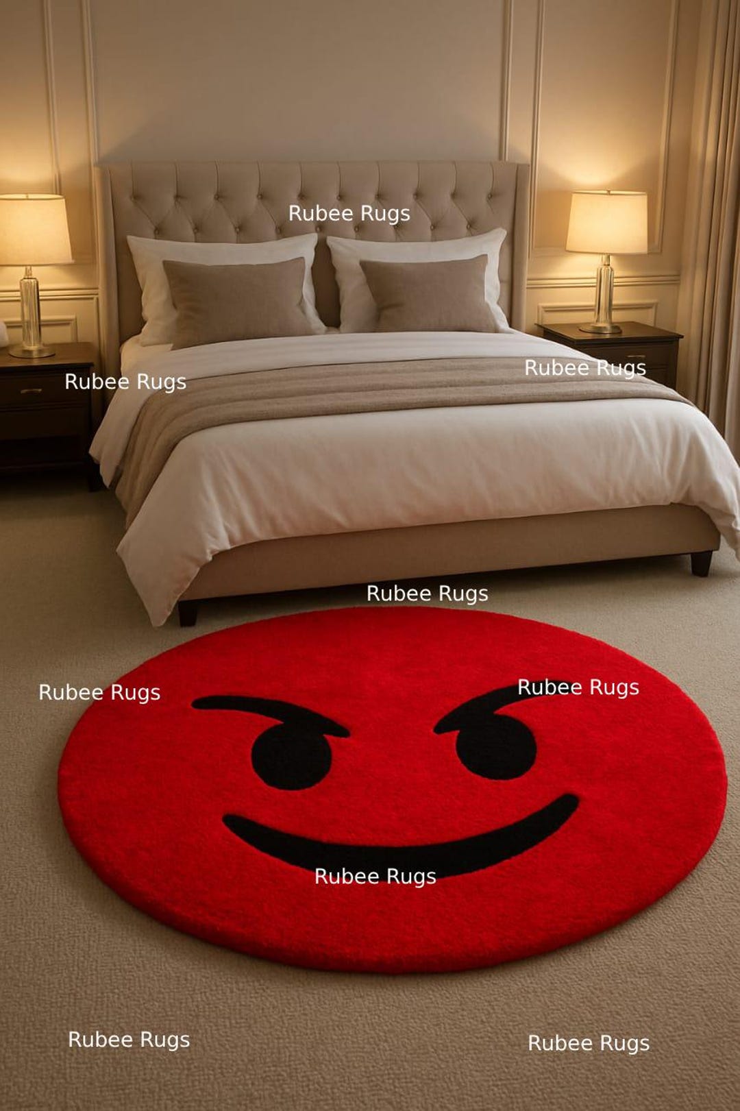 Luxury Red Emoji Rug – Round Smiley Carpet for Bedroom & Living Room - Etsy