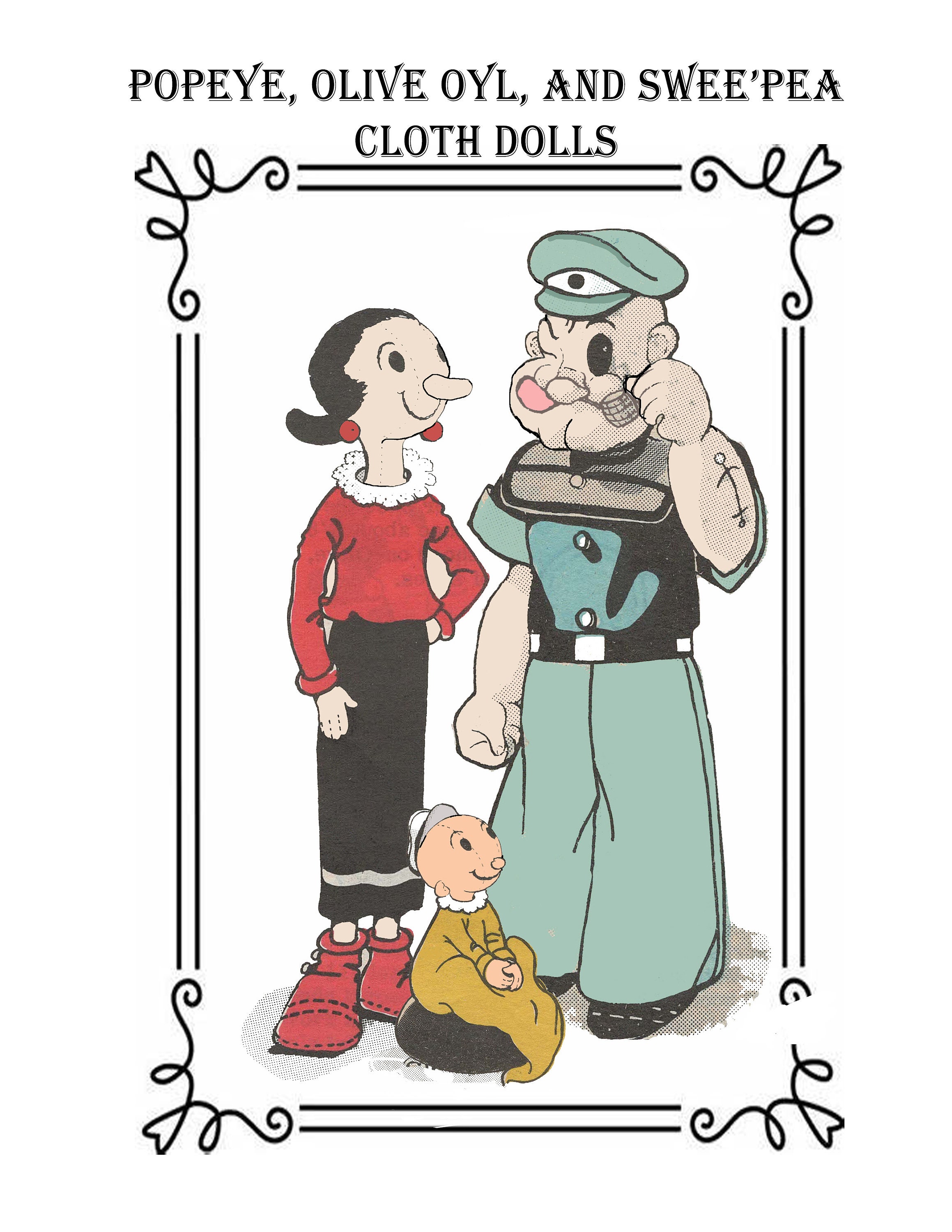 Popeye, Olive Oyl, and Swee'pea Cloth Dolls PDF Vintage Pattern Bundle ...