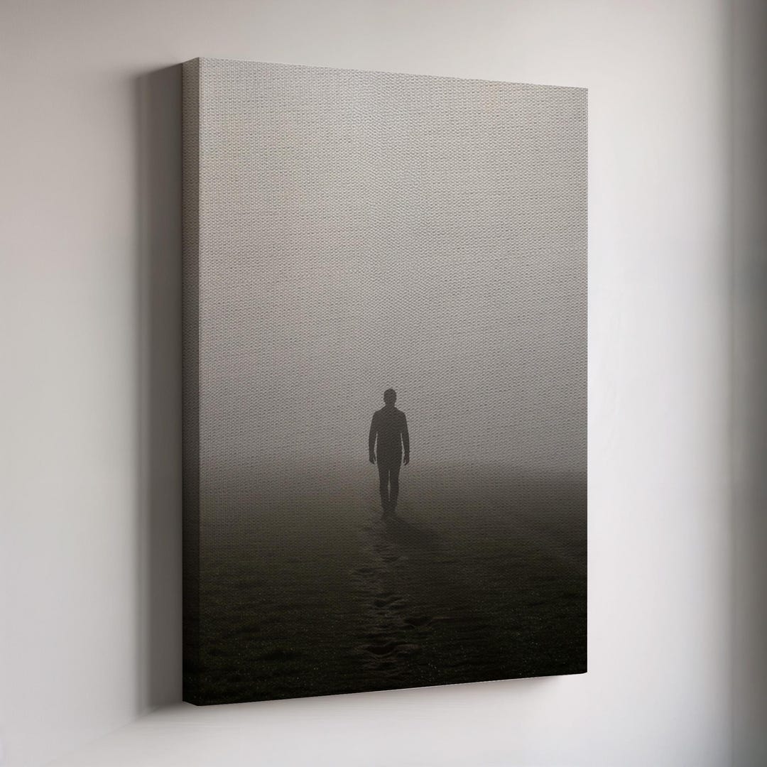 Man in Fog Canvas, Dark Misty Wall Art, Minimalist Solitude Print ...
