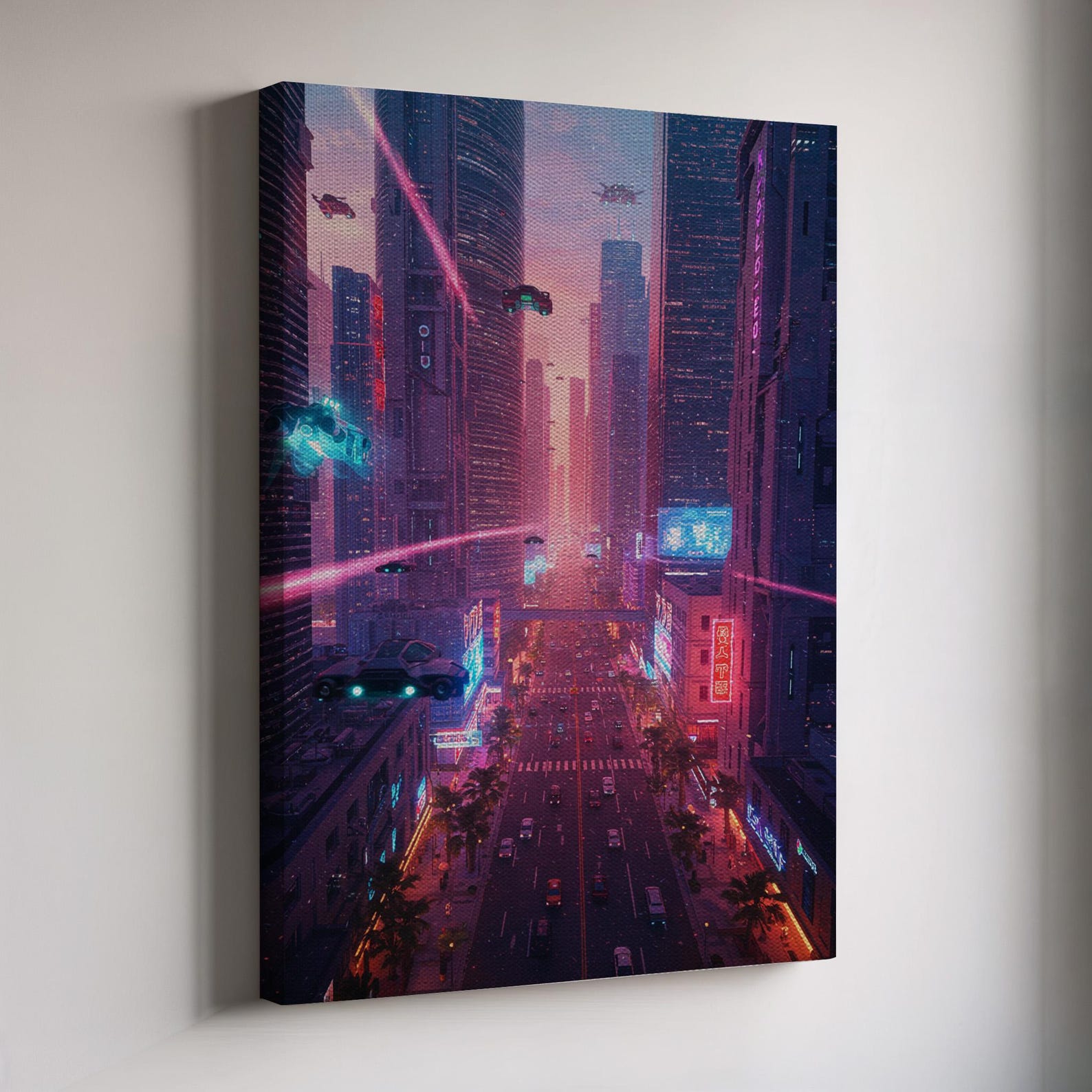Cyberpunk City Canvas, Futuristic Wall Art, Neon Lights Print, Sci-fi ...