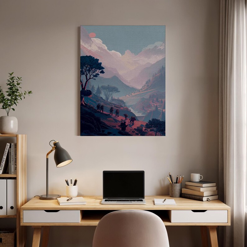 Mountain Adventure Landscape Canvas Art, Hikers on a Trail With Scenic ...