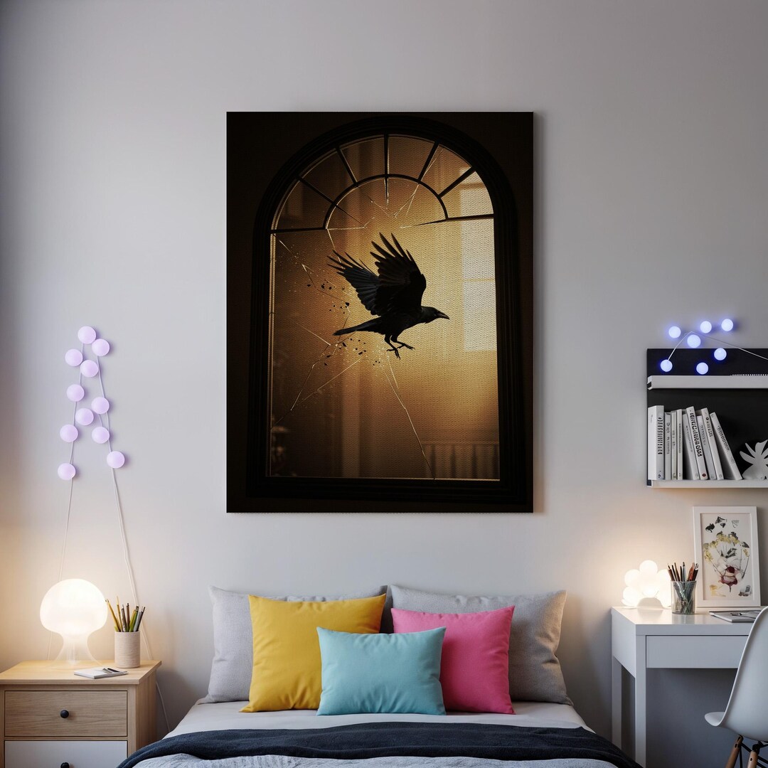 Broken Window Canvas, Dark Raven Art, Gothic Bird Wall Decor, Moody ...