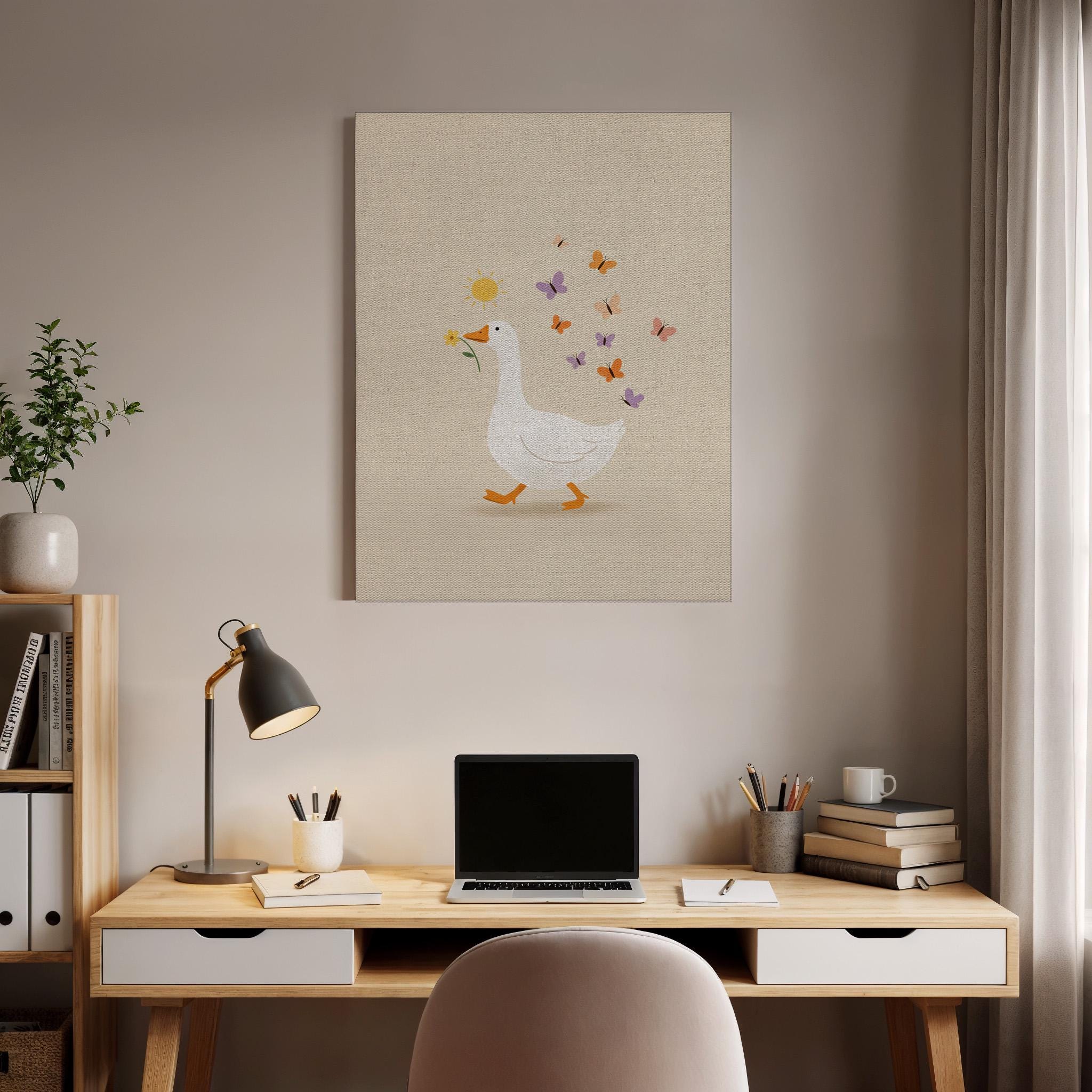 Whimsical Duck Canvas Wall Art With Butterflies and Sunshine, Cute ...
