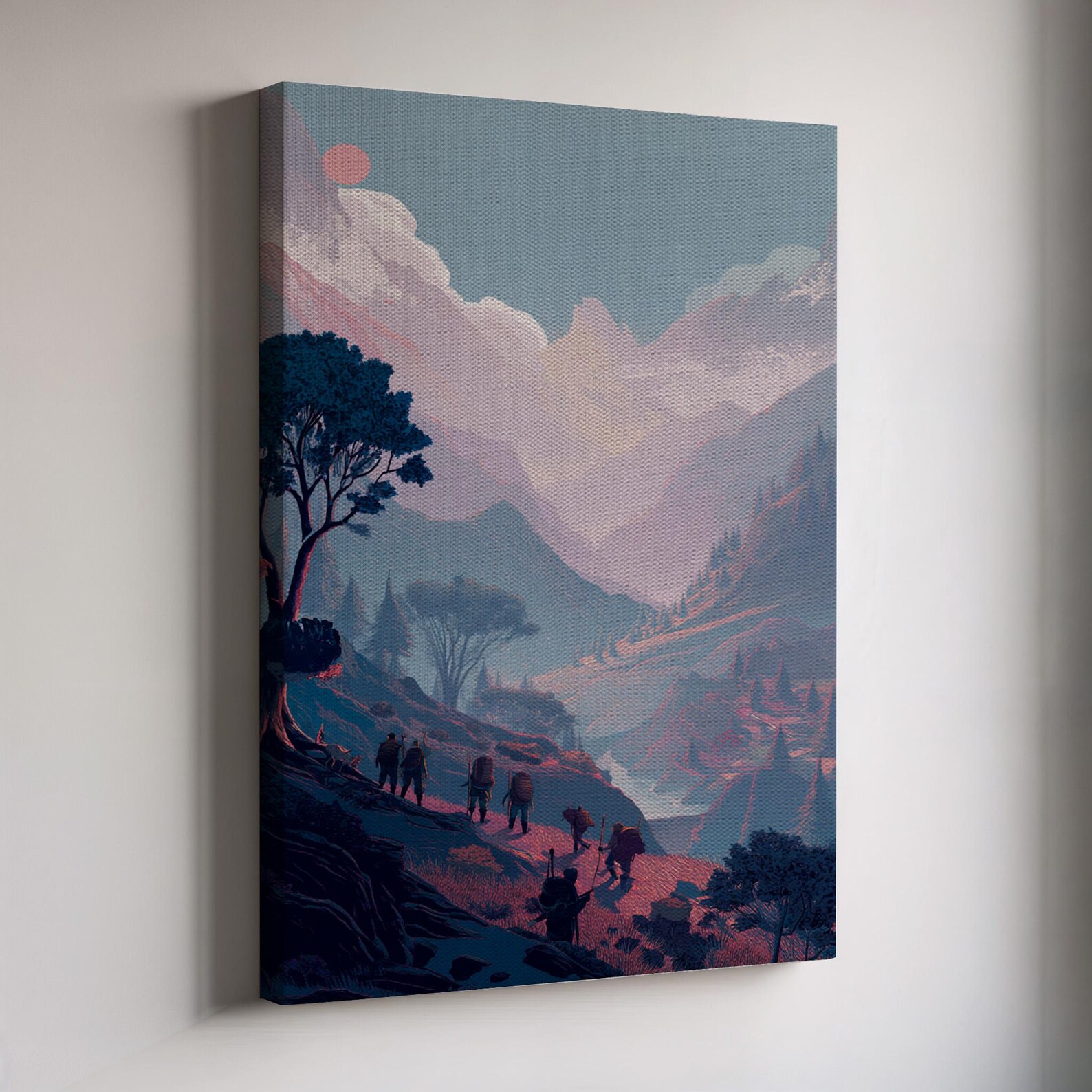 Mountain Adventure Landscape Canvas Art, Hikers on a Trail With Scenic ...
