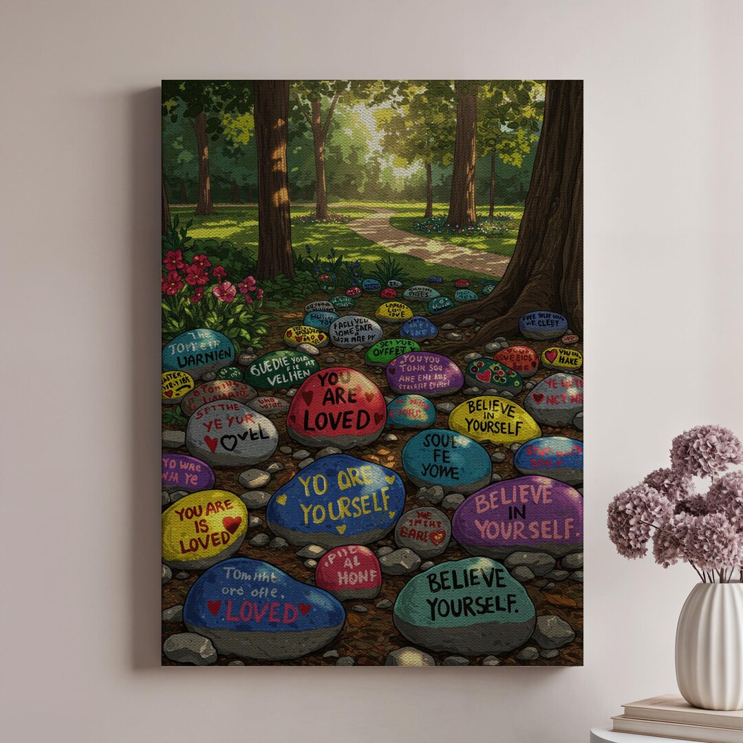 Colorful Motivational Rocks Canvas Wall Art, Inspirational Quotes in ...