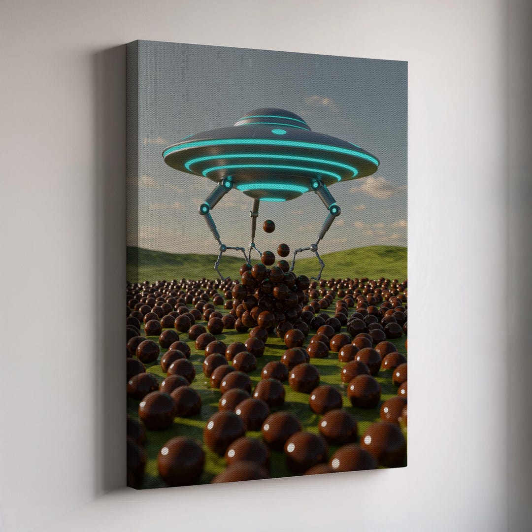 UFO Candy Art Harvest Canvas, Futuristic Gift, Chocolate Ball Art ...