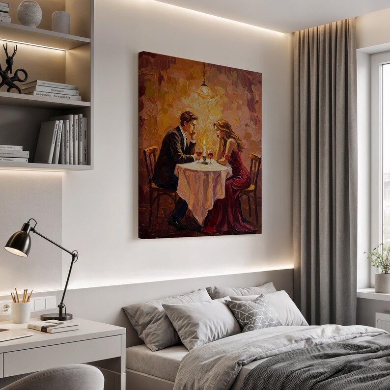 Romantic Candlelight Dinner Canvas Wall Art, Couple Date Night Painting ...