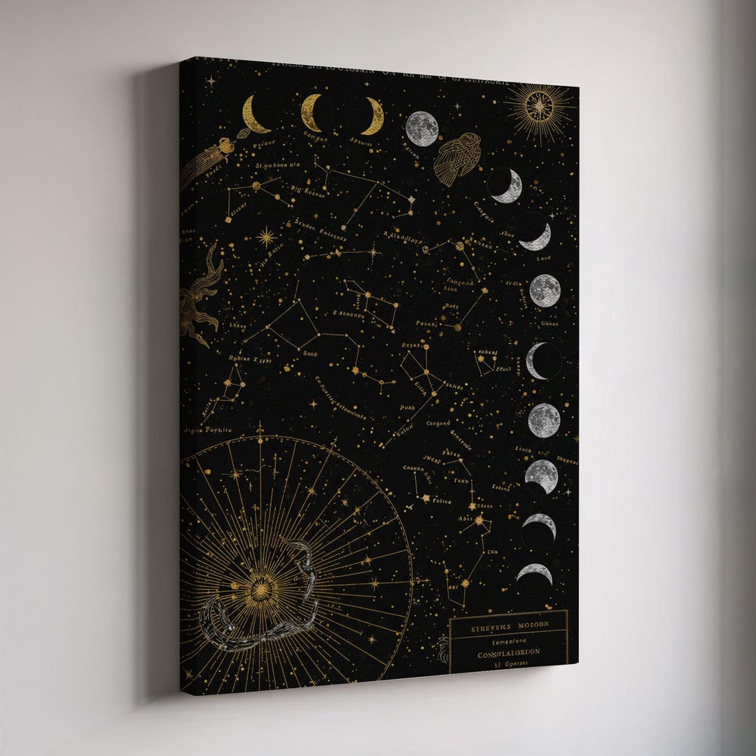 Celestial Constellation Canvas Wall Art, Celestial Gift, Moon Phase ...