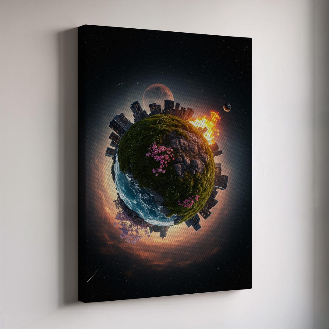 Tiny Planet Earth Canvas Wall Art, Urban Decor, Nature Canvas Wall ...