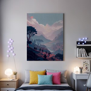 Mountain Adventure Landscape Canvas Art, Hikers on a Trail With Scenic ...