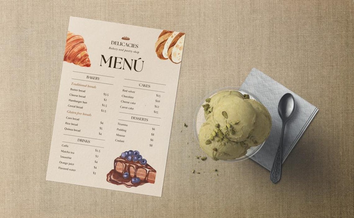Editable Bakery Menu Template, Coffee Shop & Pastry Menu, Dessert Menu ...
