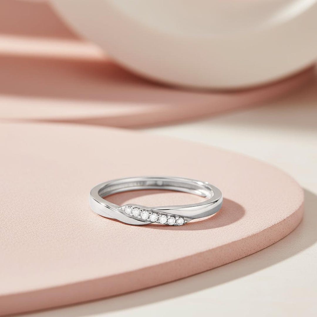 Minimalist CZ Sterling Silver Wave Ring | Stackable Promise Band - Etsy