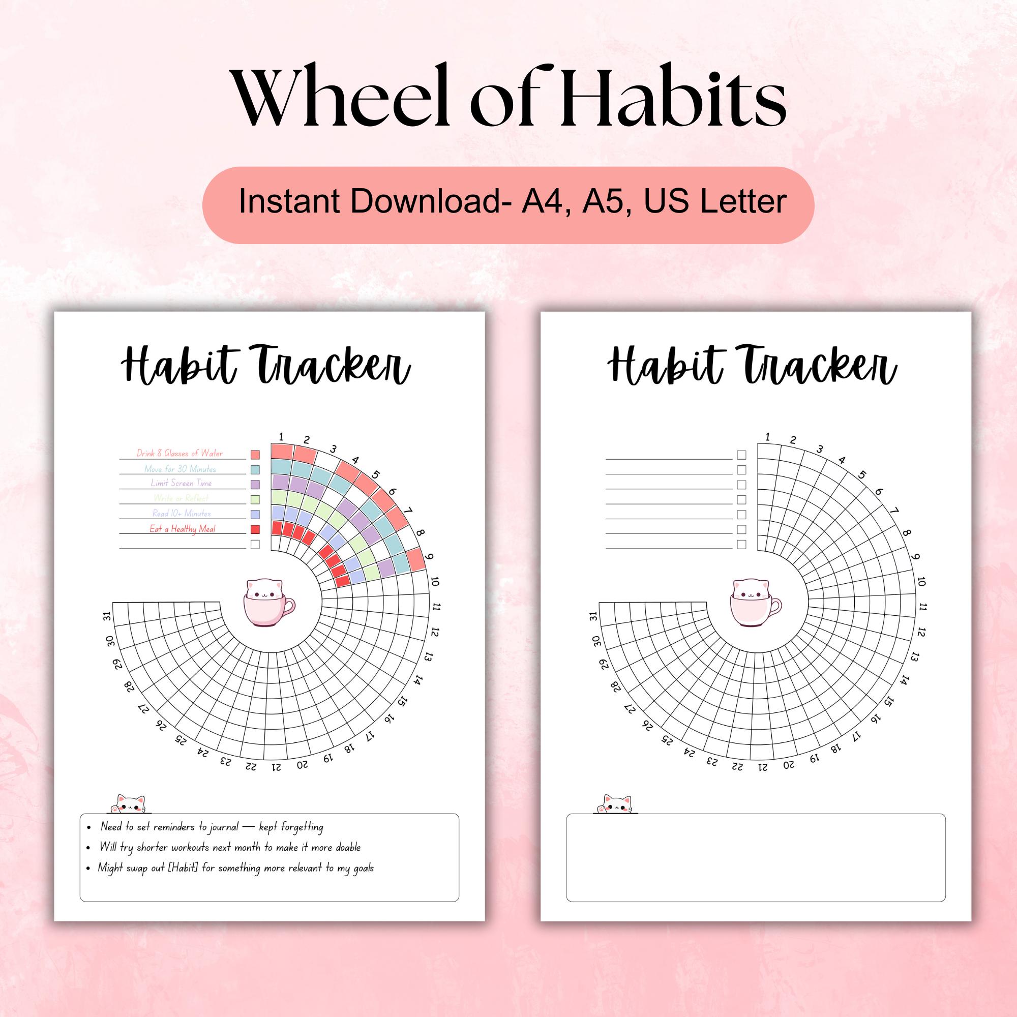 Monthly Habit Tracker Printable, Wheel & Grid Layout (A4/A5/US Letter ...