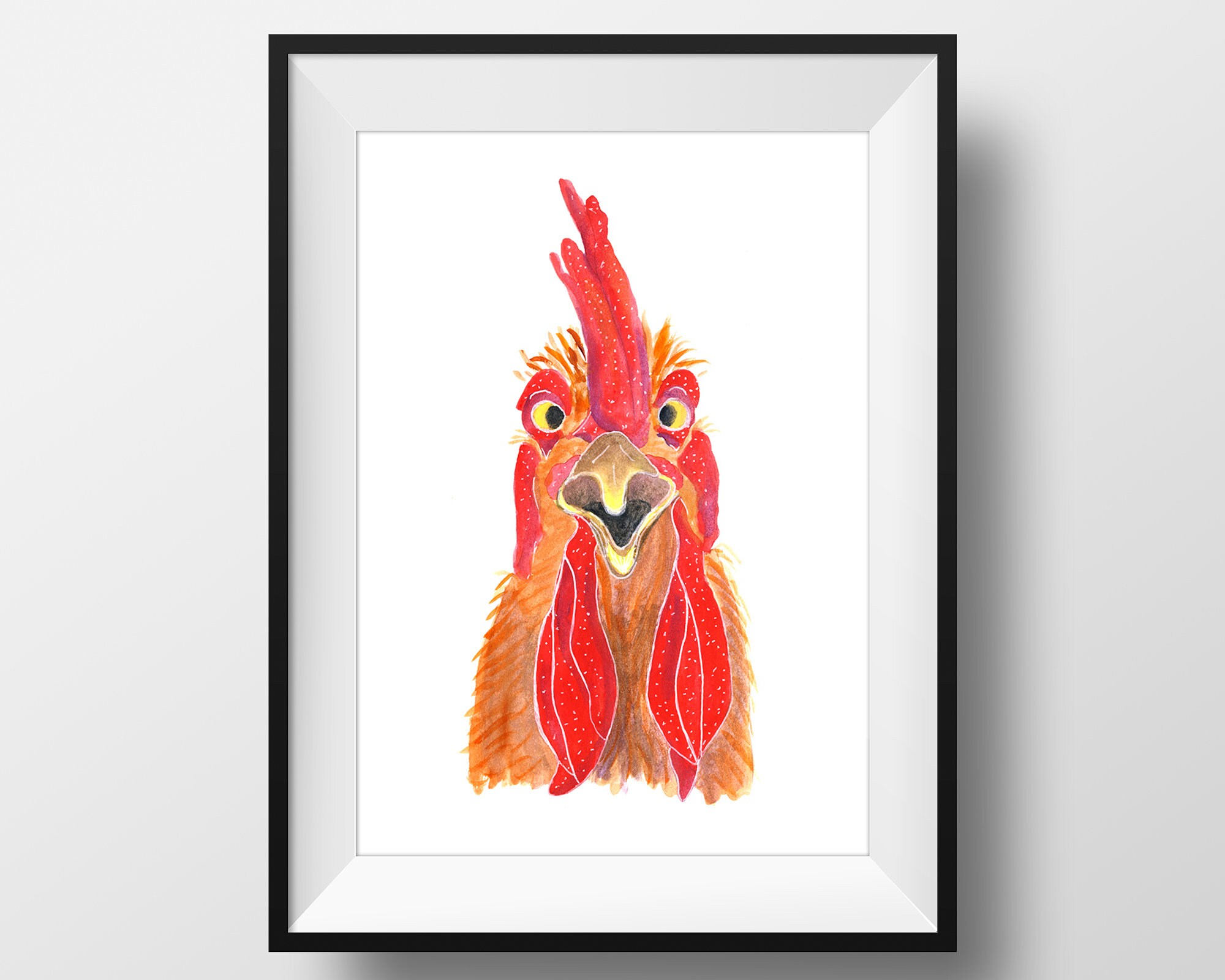 Nosy Chicken Portrait, Judgy Hen Wall Art, Angry Bird Illustration ...