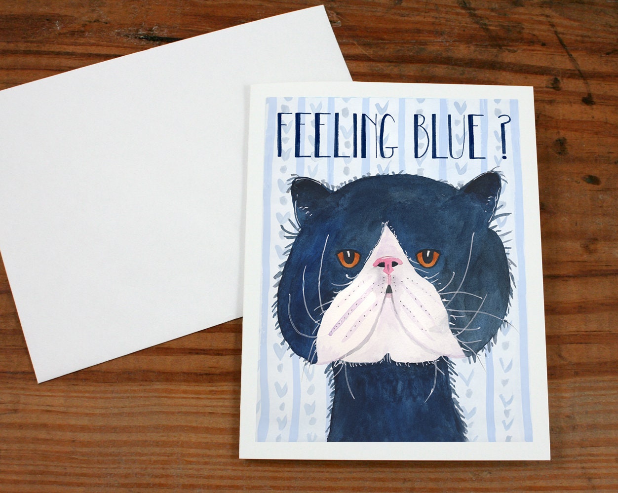 Feeling Blue Sad Cat Greeting Card, Lonely Persian Kitty, Unhappy Pussy ...