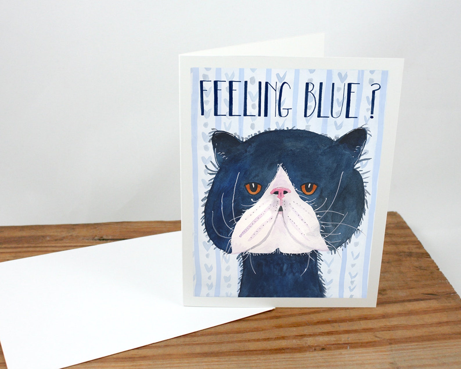 Feeling Blue Sad Cat Greeting Card, Lonely Persian Kitty, Unhappy Pussy ...