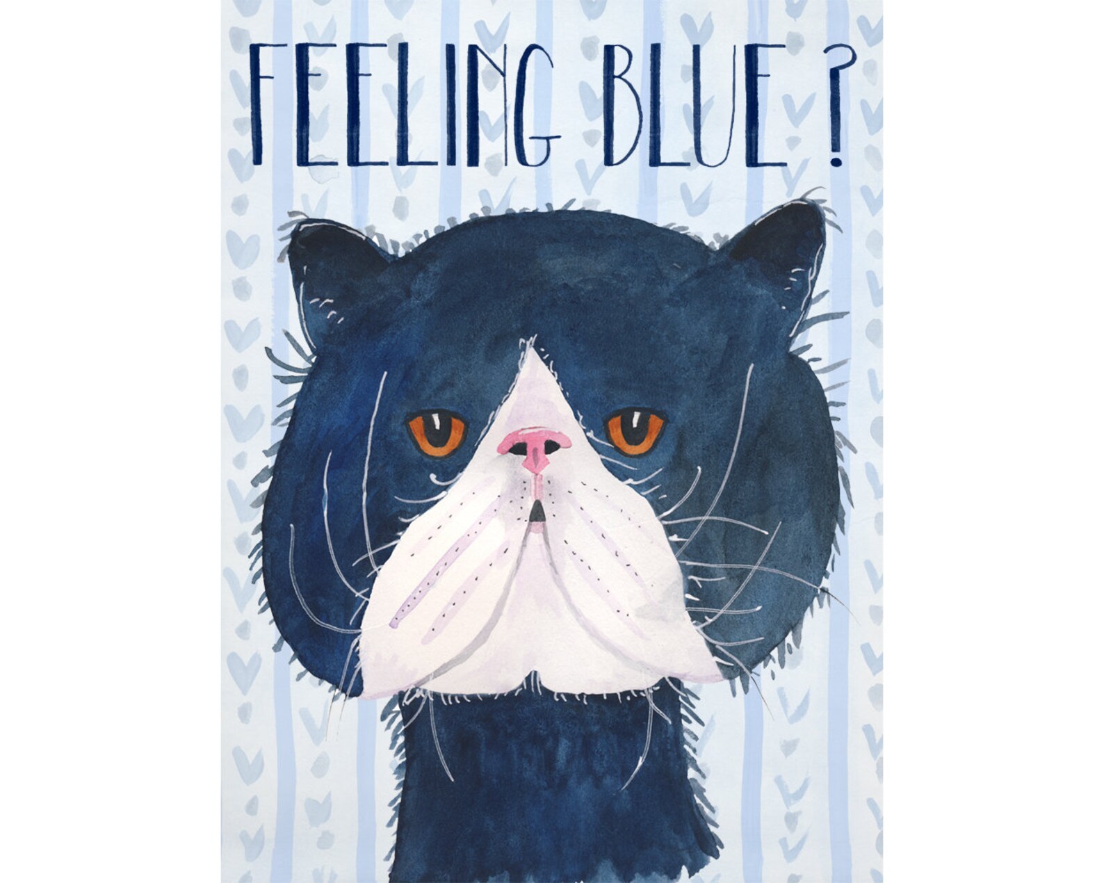 Feeling Blue sad cat greeting card lonely Persian kitty | Etsy