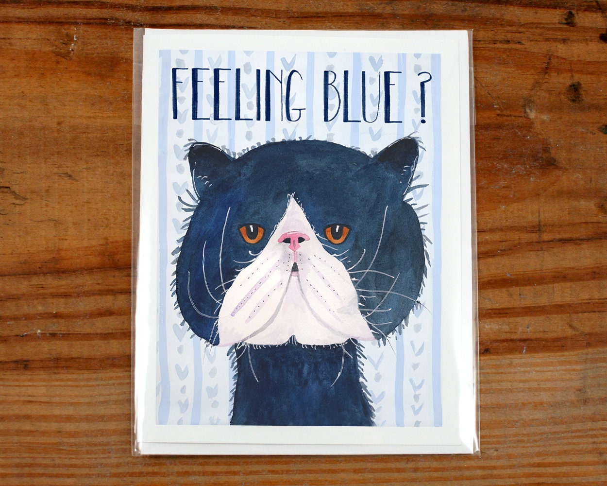 Feeling Blue Sad Cat Greeting Card, Lonely Persian Kitty, Unhappy Pussy ...