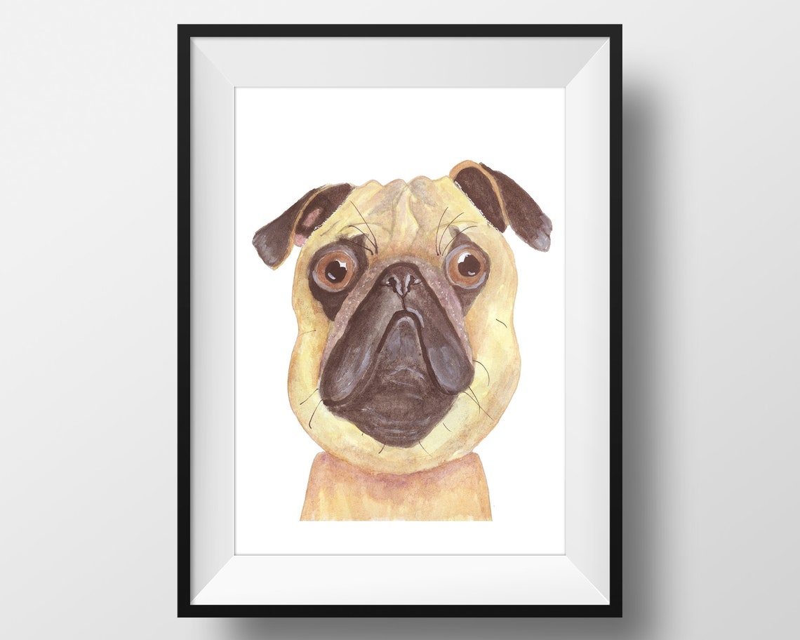 Worried Pug Dog Print Funny Kids Room Wall Art Animal Face - Etsy