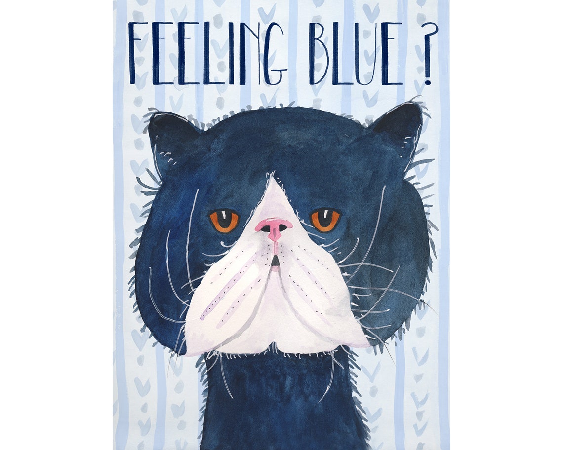Feeling Blue Sad Cat Greeting Card, Lonely Persian Kitty, Unhappy Pussy ...