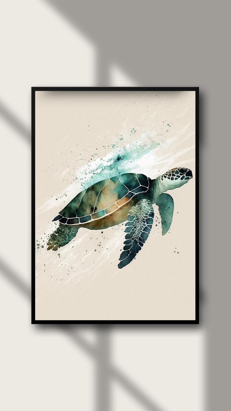 Majestic Sea Turtle Print | Ocean Wildlife Wall Art | Watercolor Marine ...