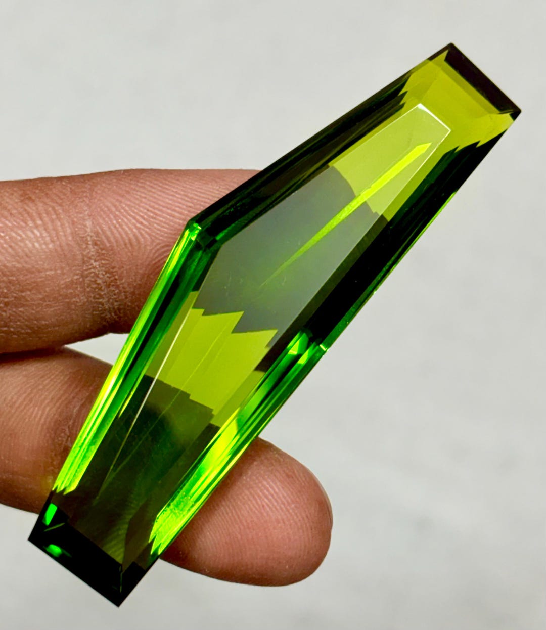 113.ct Lime Green Peridot Loose Gemstone, Long Hexagon Cut, August ...