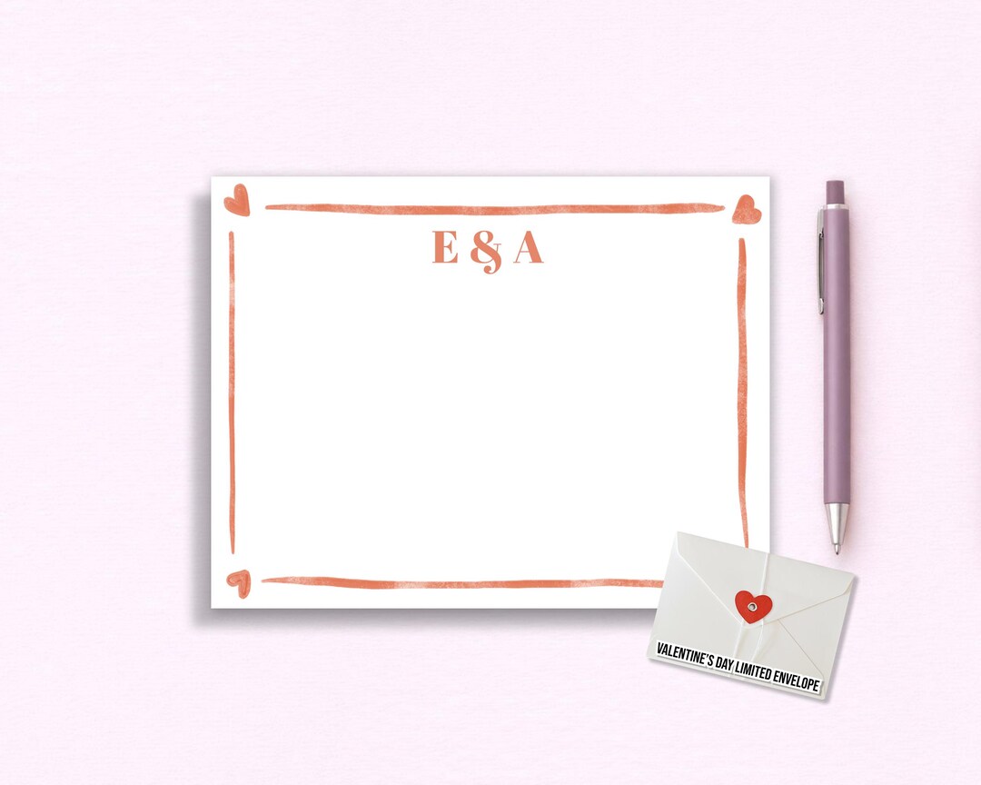Personalized Heart Border Card Set - Custom Initial Stationery ...