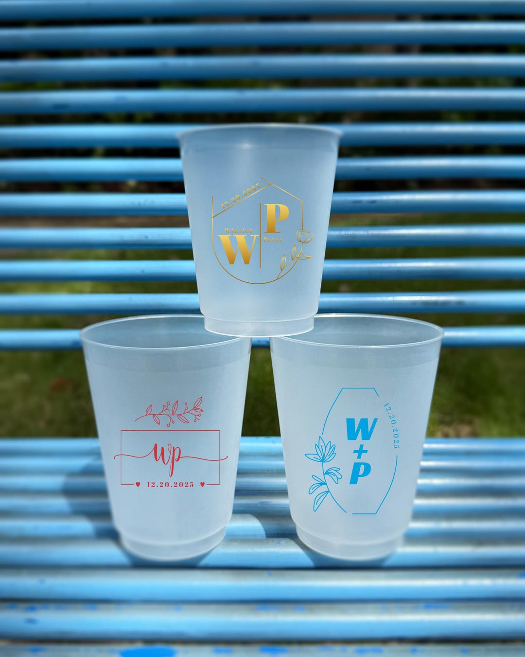 Personalized Frosted Wedding Cups – Custom Names & Date, Monogram Cups ...