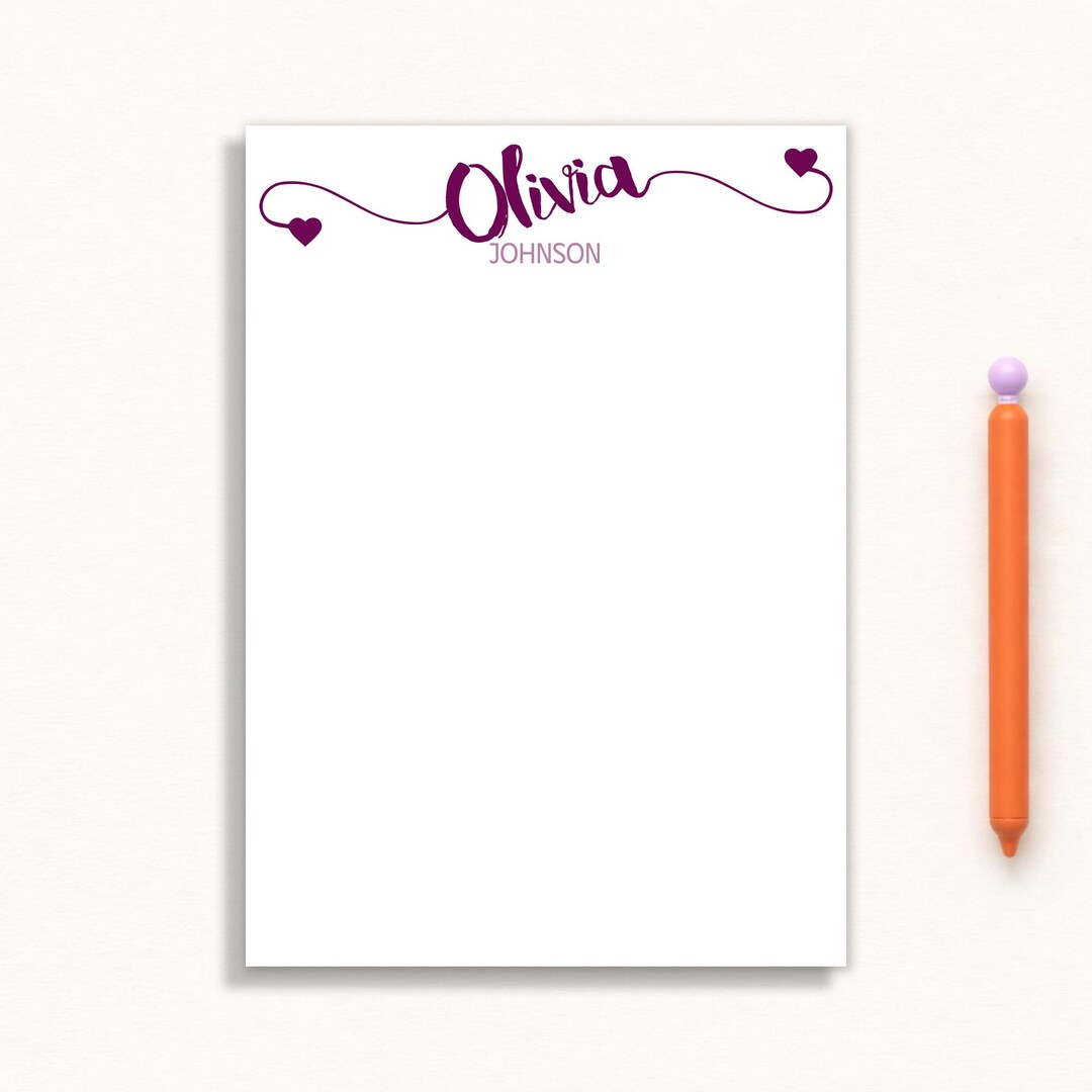 Personalized Name Notepad - Cute Heart Design - Valentine’s Day Gift ...