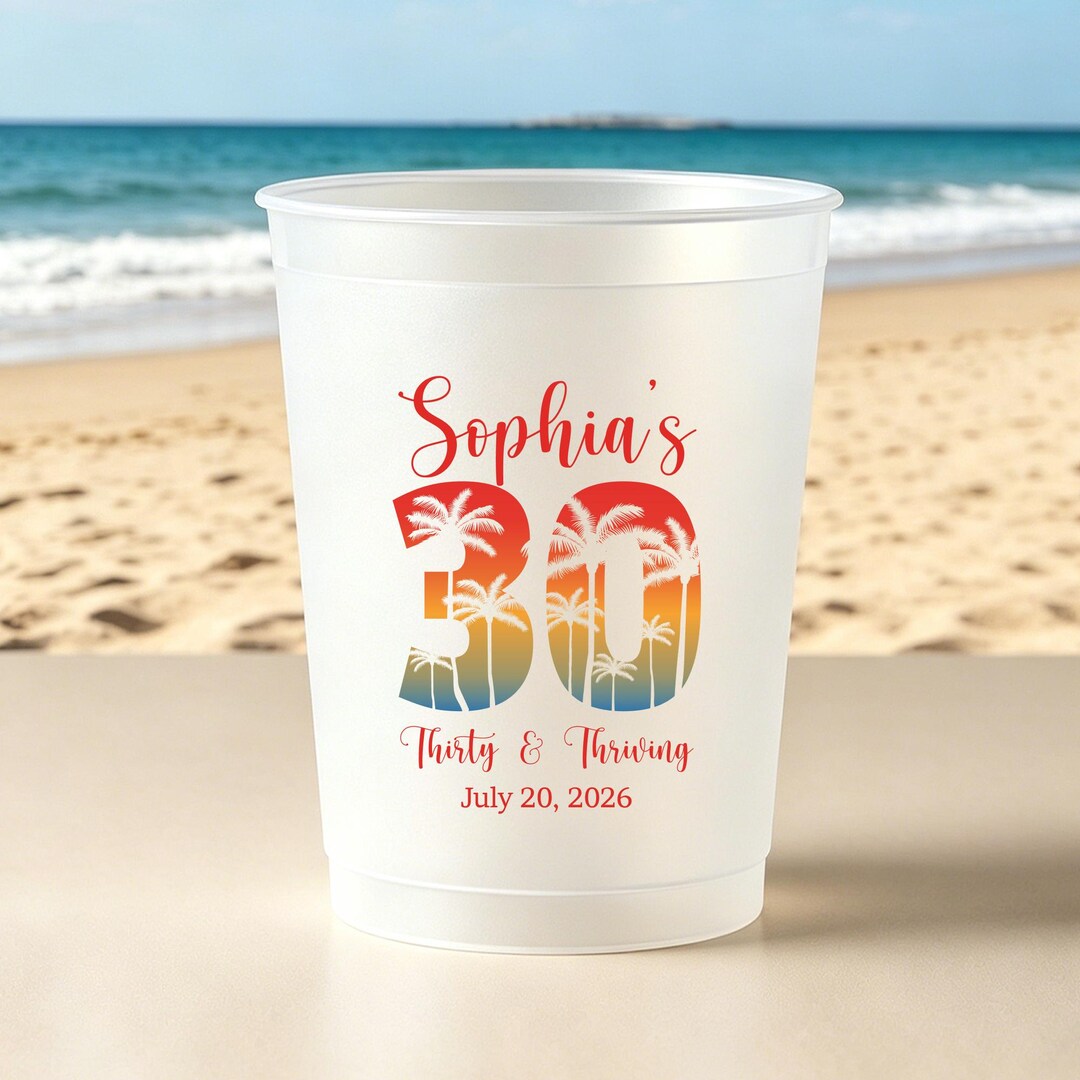 Personalized Beach Birthday Party Cups - Tropical Birthday Bash Cups ...